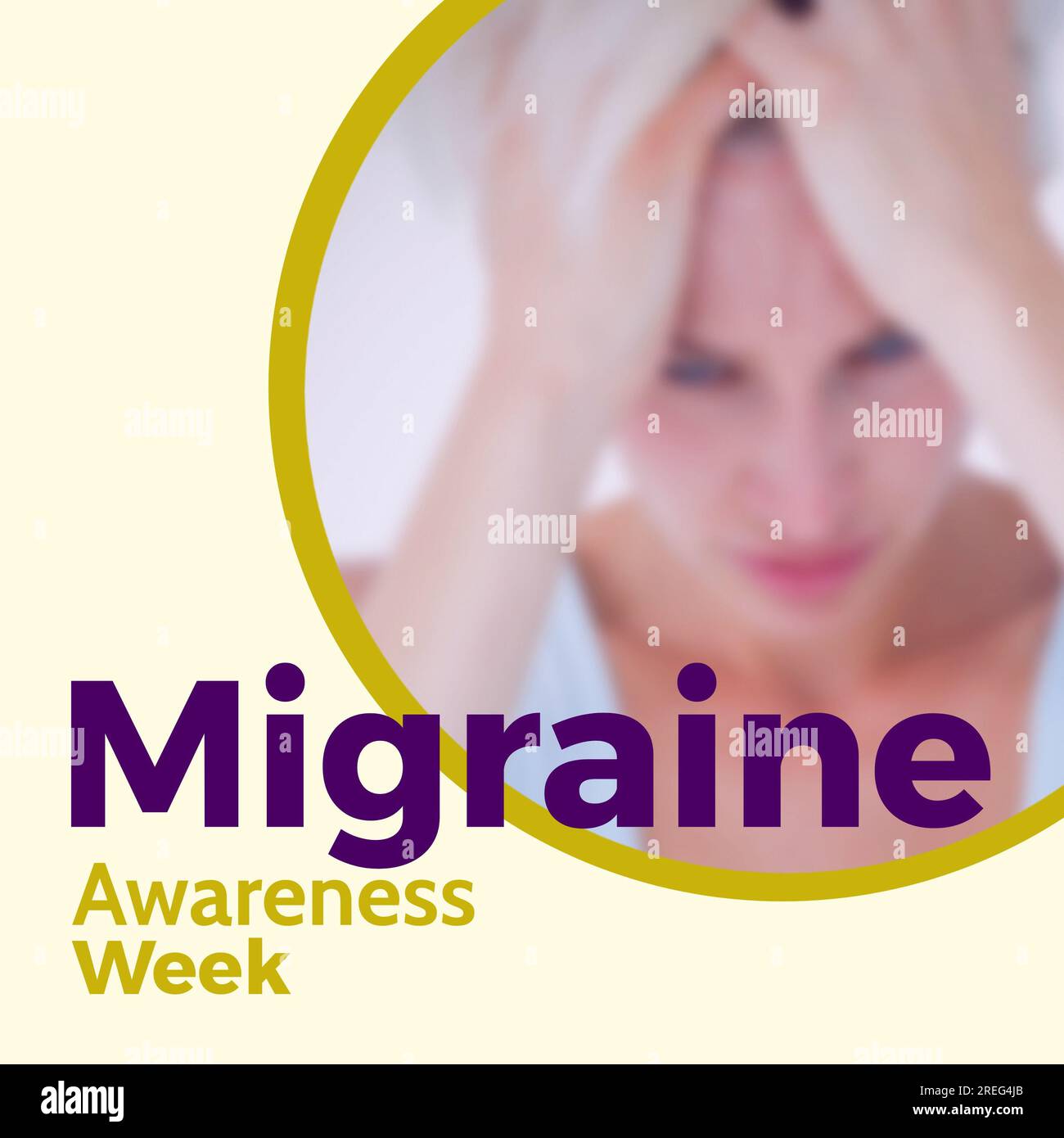 Migraine awareness week text in purple and green with defocused ...