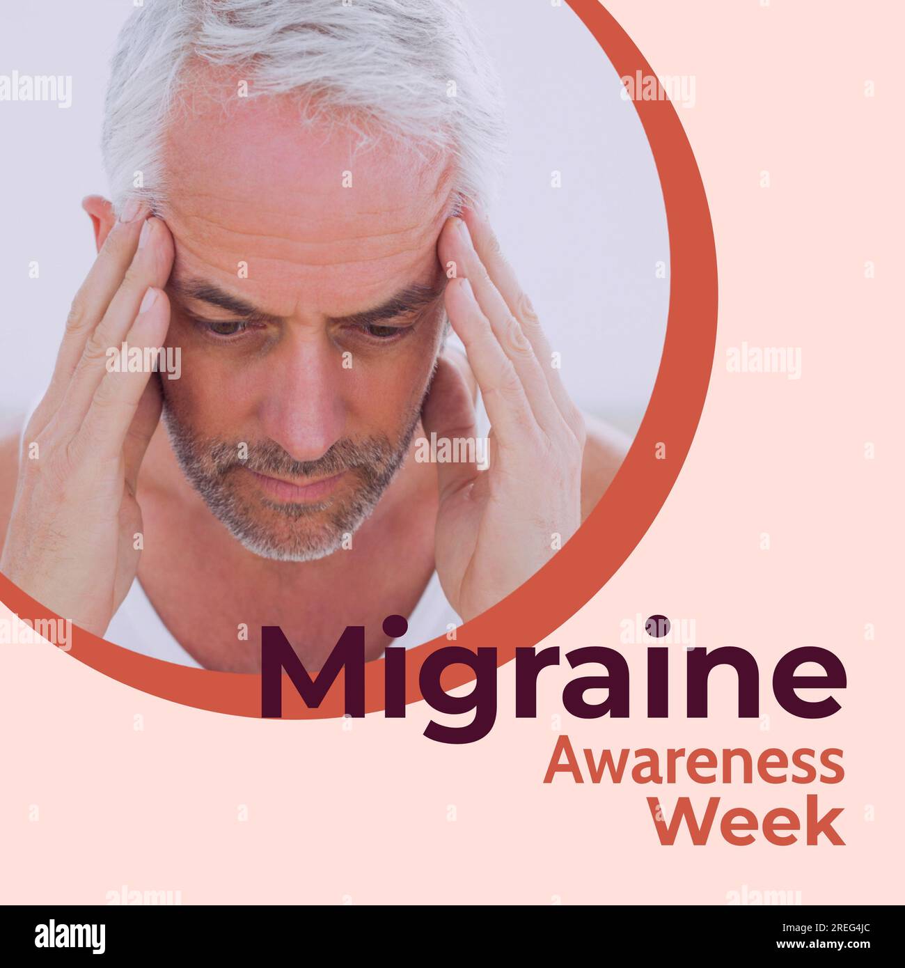 Migraine awareness week text in brown with senior caucasian man holding ...
