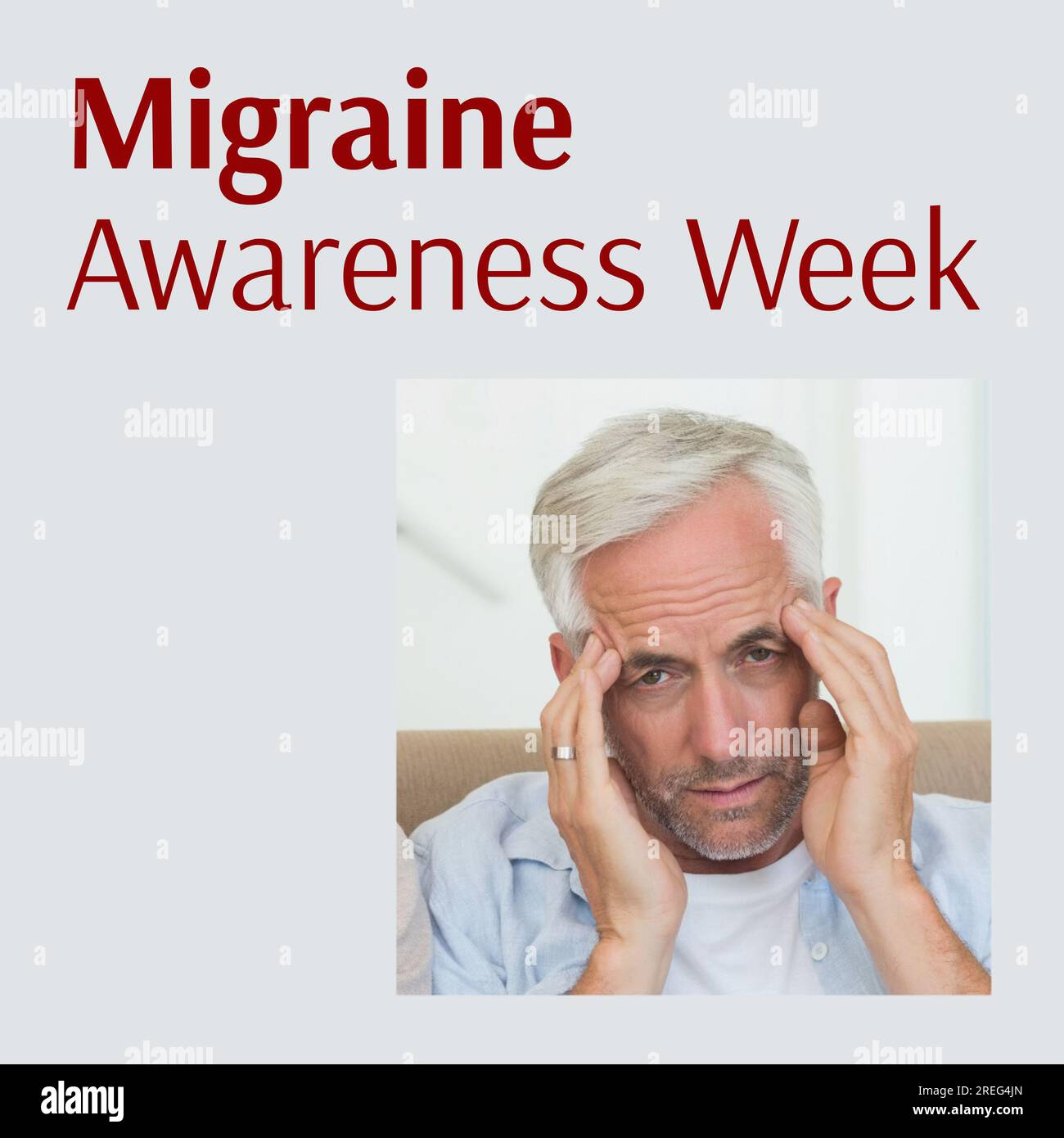Migraine awareness week text in red with senior caucasian man holding ...