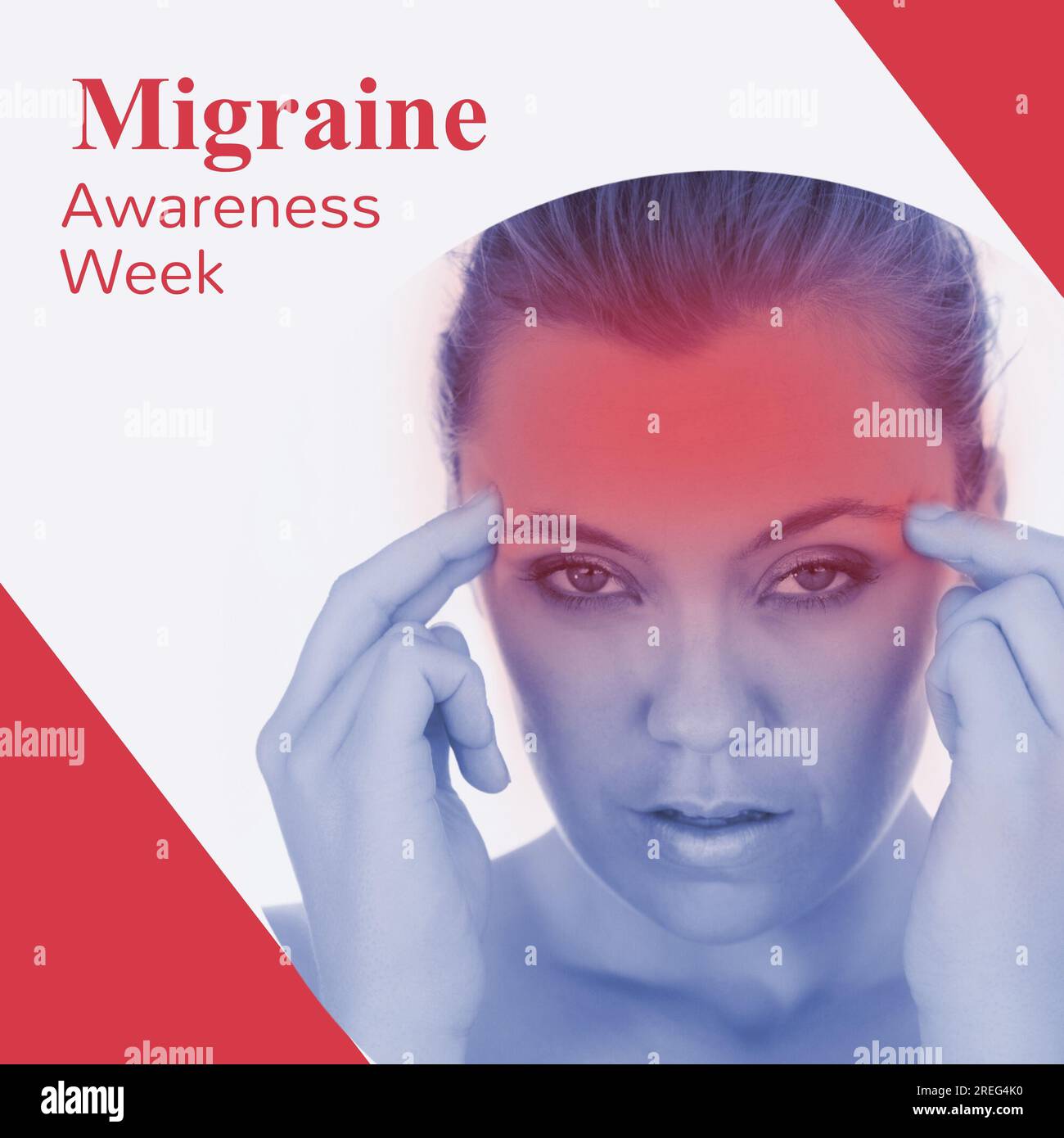 Migraine Awareness Week Text In Red With Unhappy Caucasian Woman Migraine Awareness Week Text In Red With Unhappy Caucasian Woman