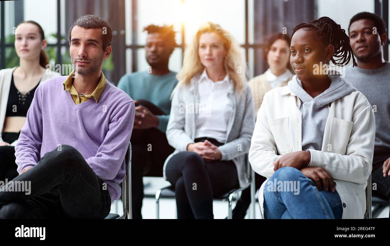 Different groups of people communicate with each other during business ...