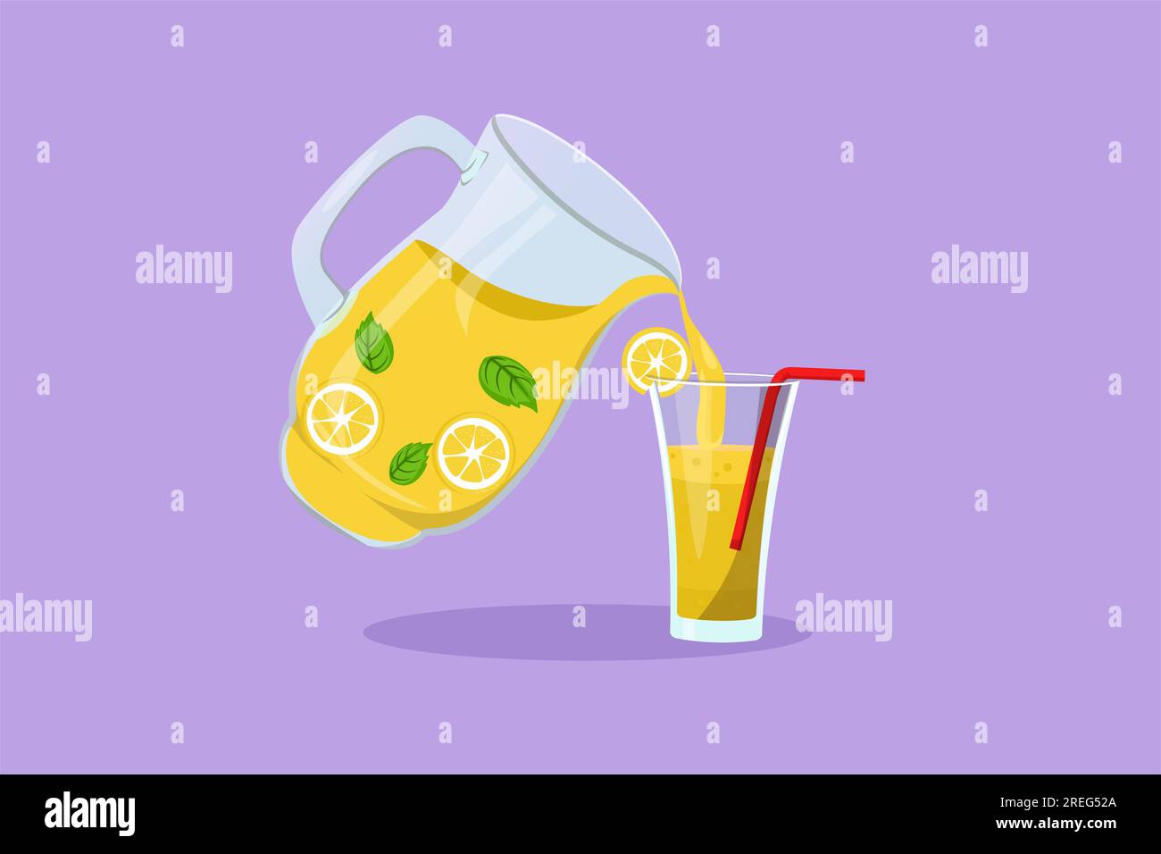 Graphic flat design drawing fresh stylized lemonade ice with sliced ...