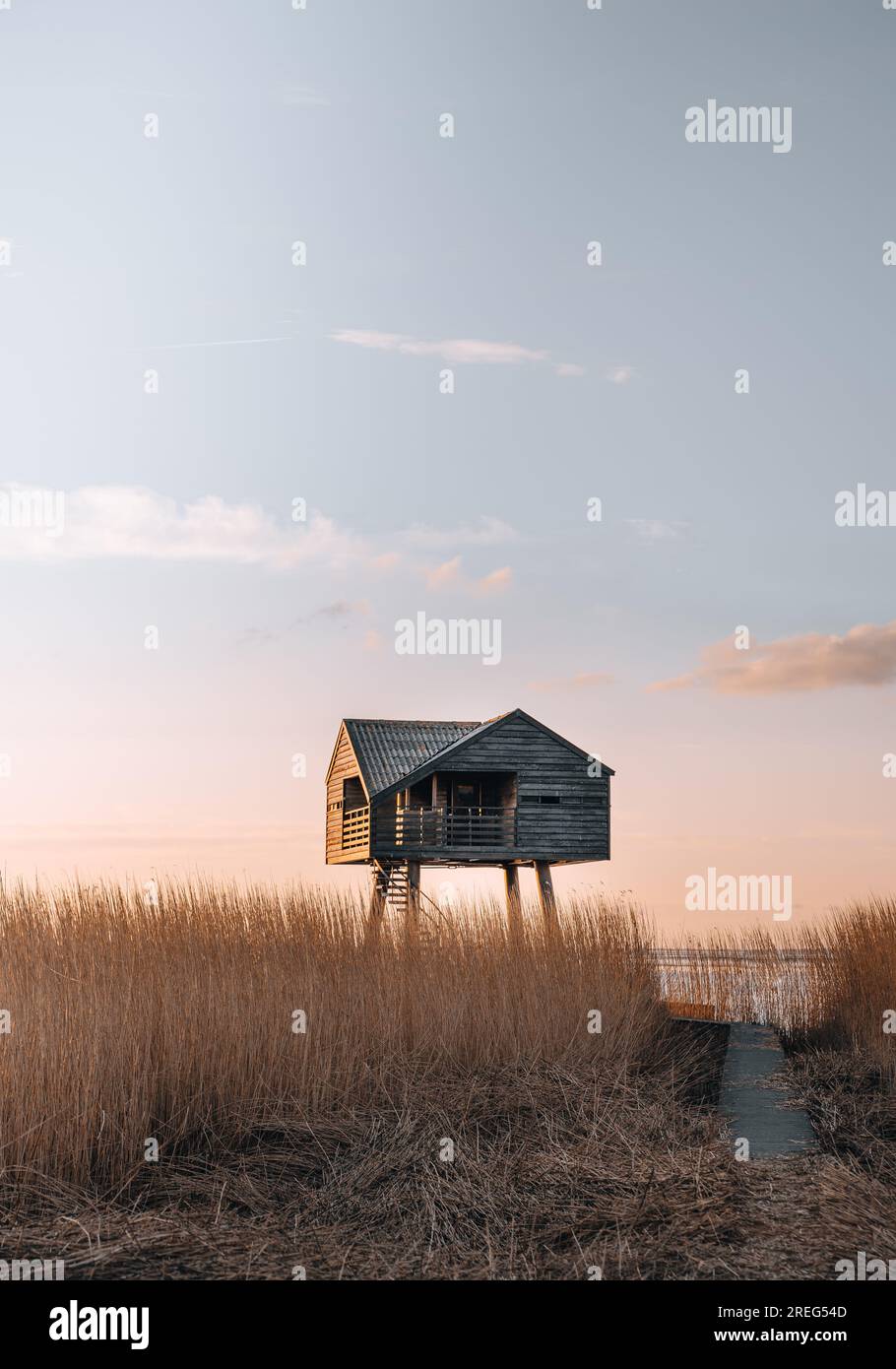 Sunset photo of Kiekkaaste Bird Observatory in The Netherlands at ...