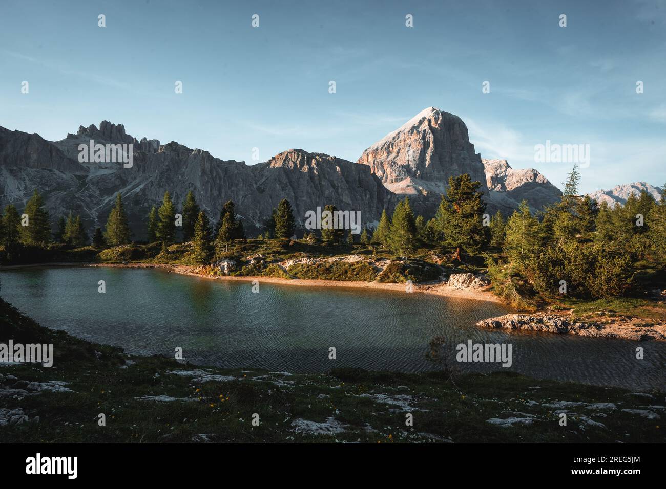 Beautiful sunset view on Lago di Limides in the Falzarego Pass ...
