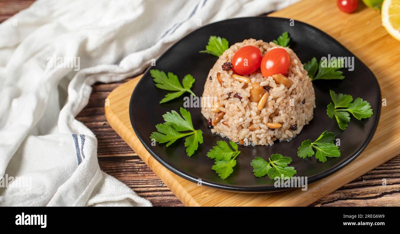 Almond rice. Turkish cuisine delicacies. Rice made with black pepper ...