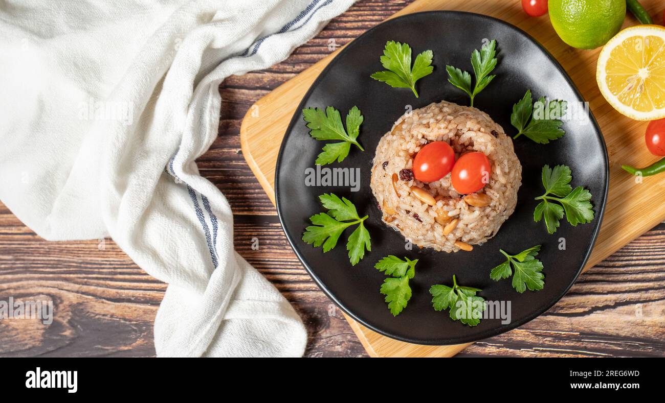 Almond rice. Turkish cuisine delicacies. Rice made with black pepper ...