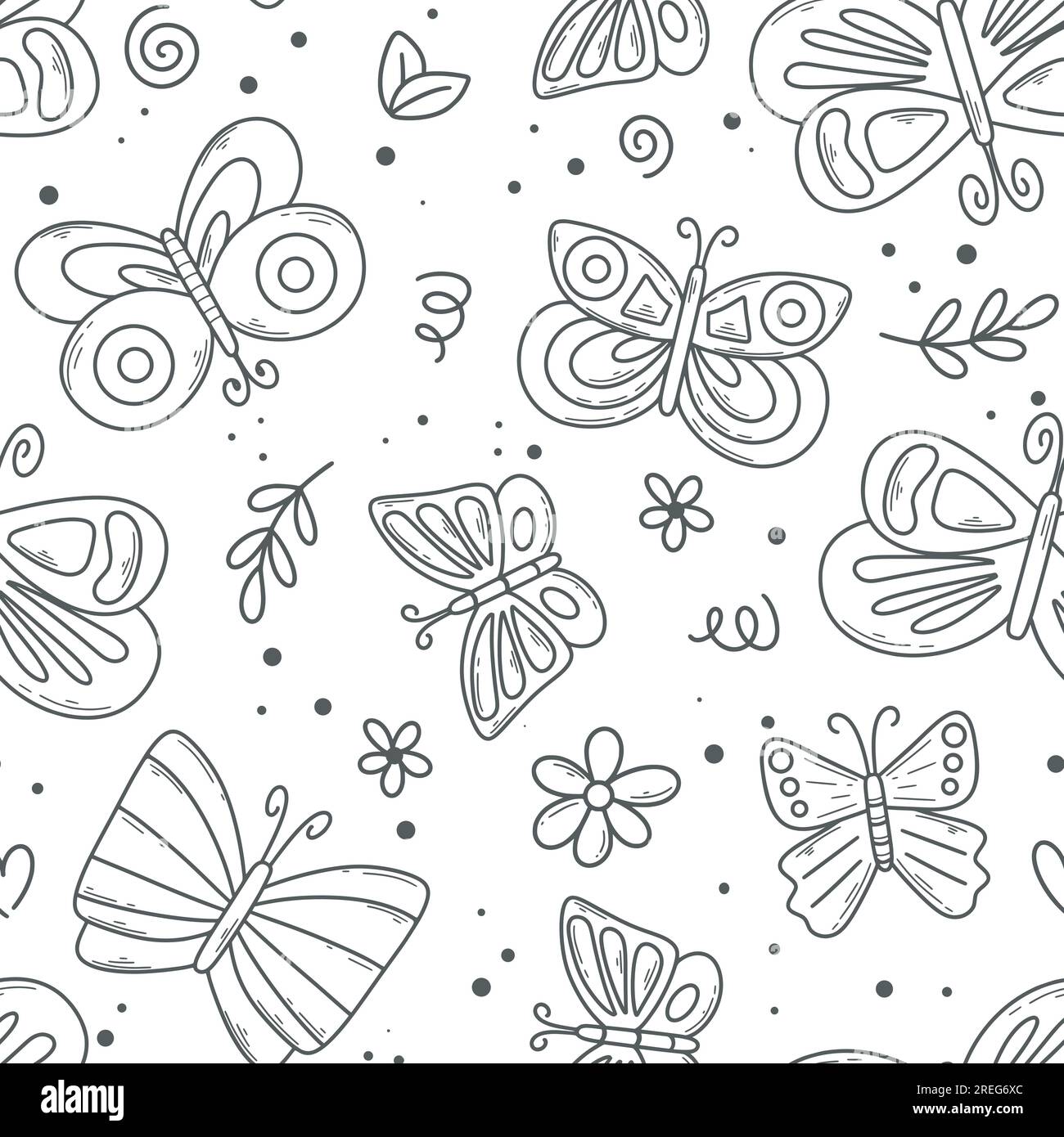 Seamless pattern cute butterflies Black and White Stock Photos & Images ...