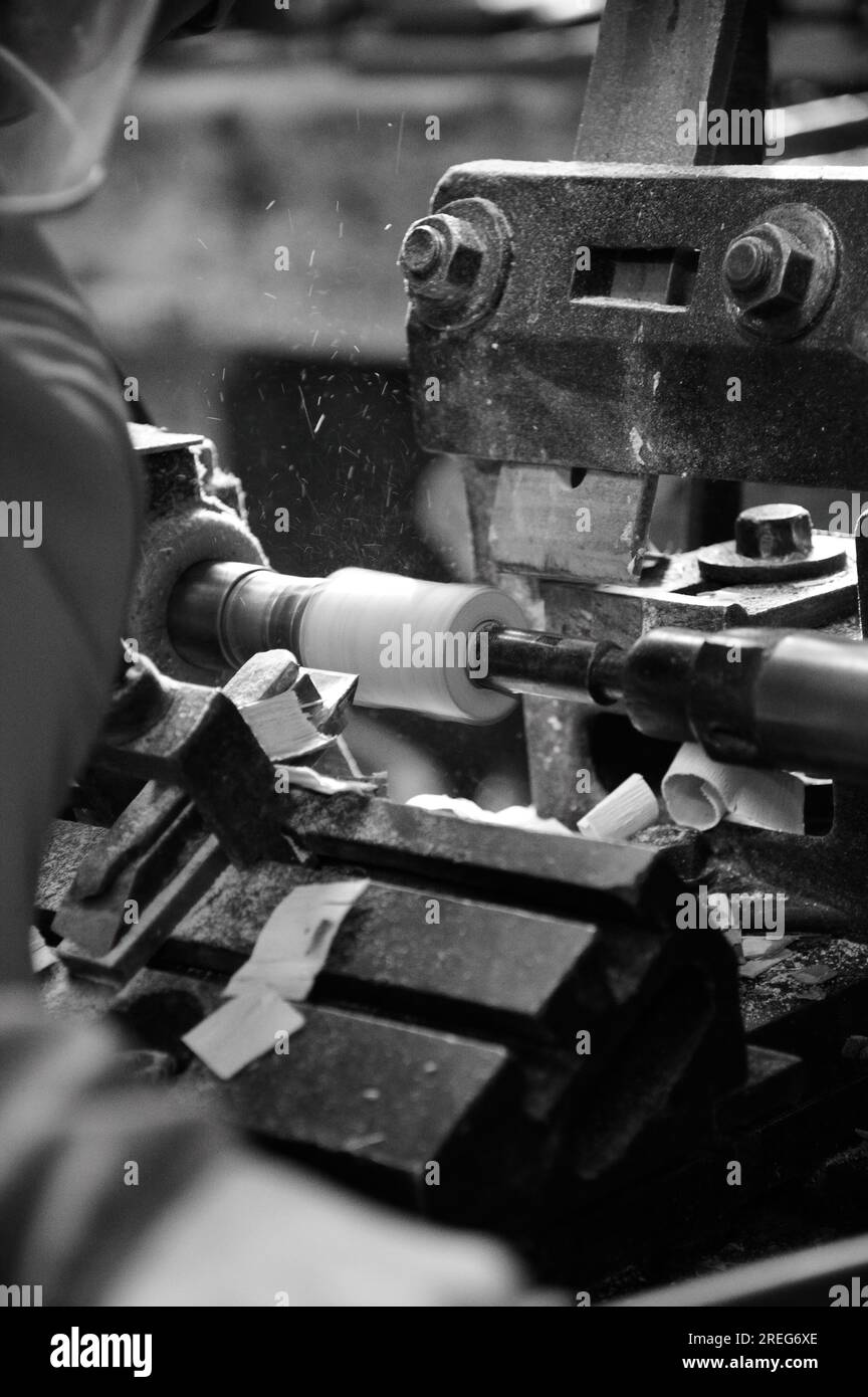 Metal equipment at the Stott Park Bobbin Mill in Ulverston, a well ...