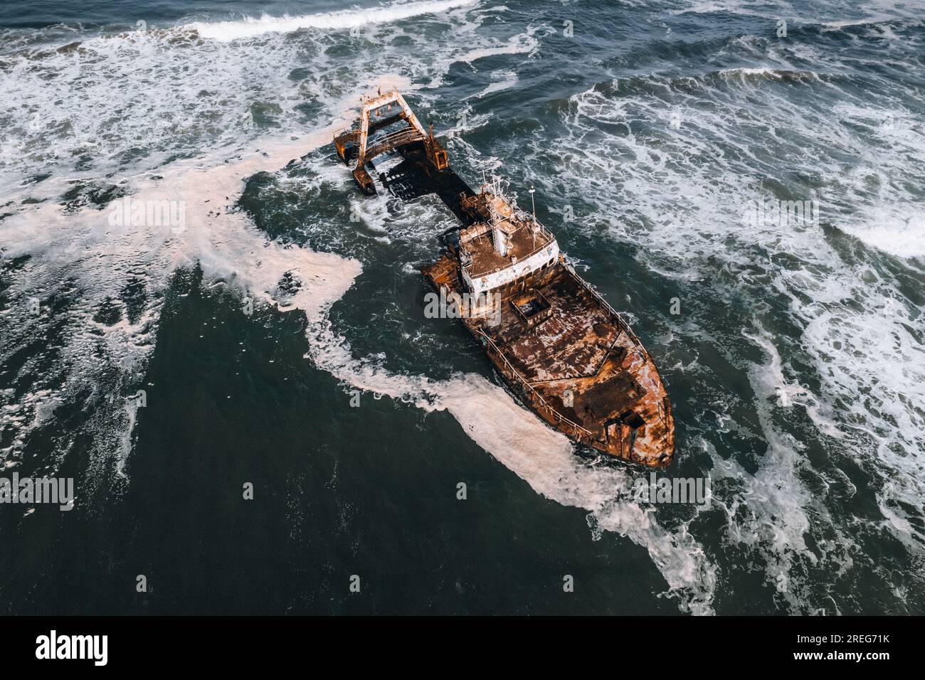 Aerial Drone View of Zeila Shipwreck in Ocean, Skeleton Coast in ...