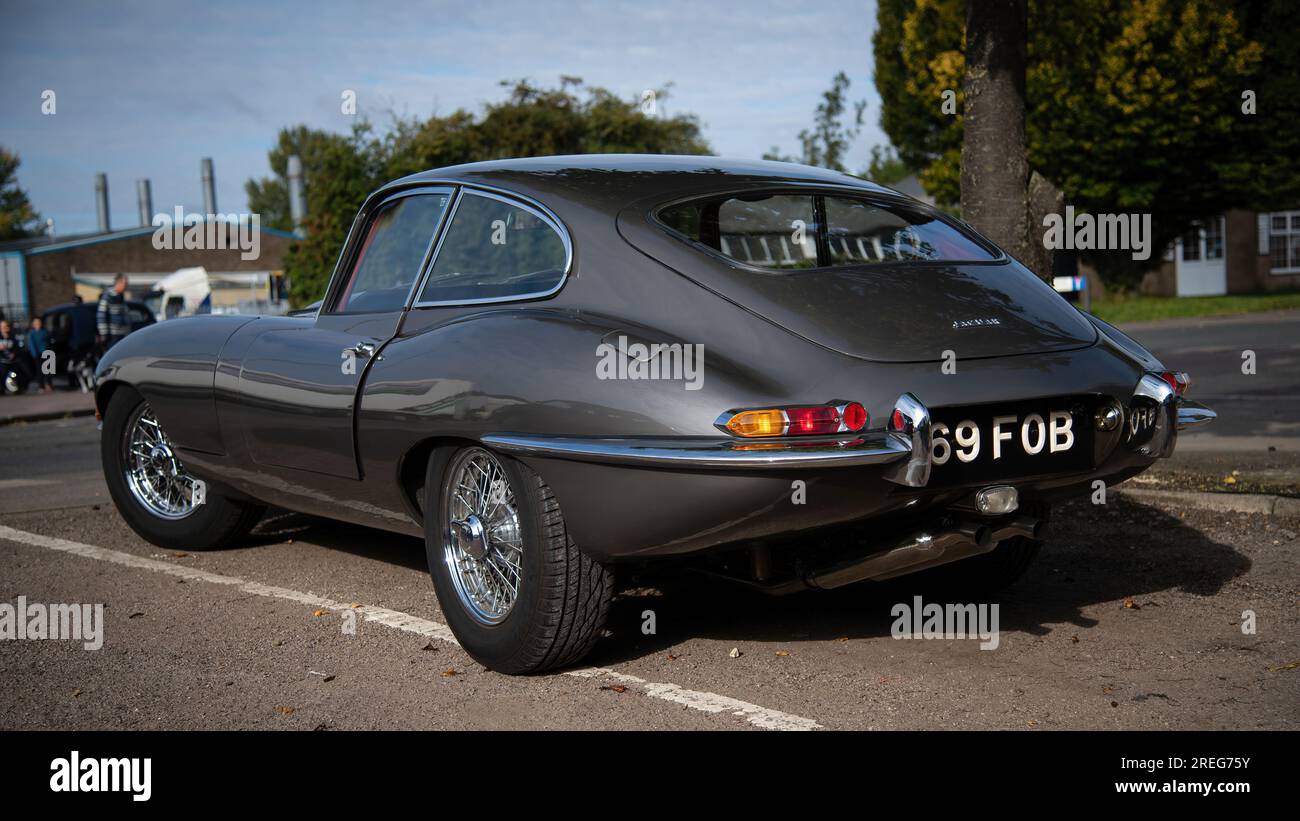 Silver Jaguar E-Type parked outside on a suny day Stock Photo - Alamy