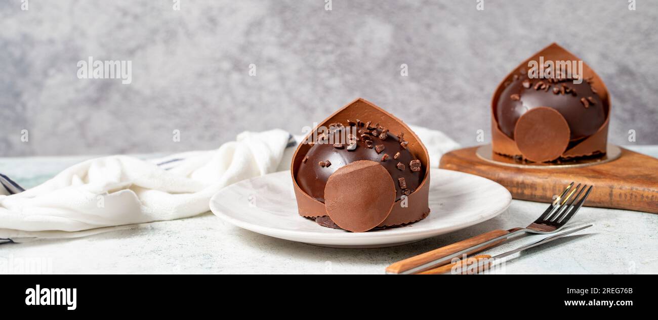 Chocolate small cake. Bakery desserts. Delicious round portion cake ...