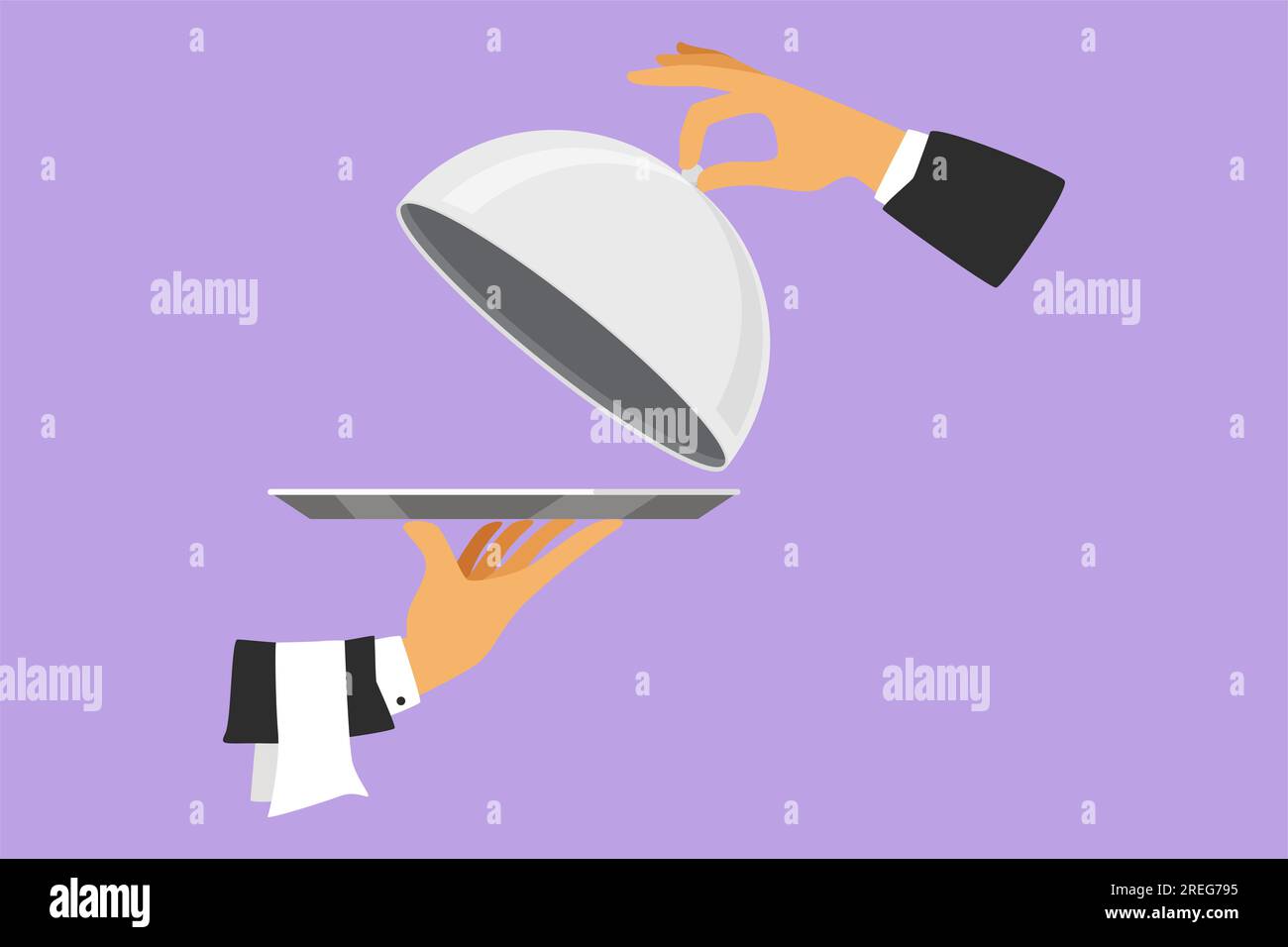 Character flat drawing stylized open tray cloche in hand. Restaurant ...