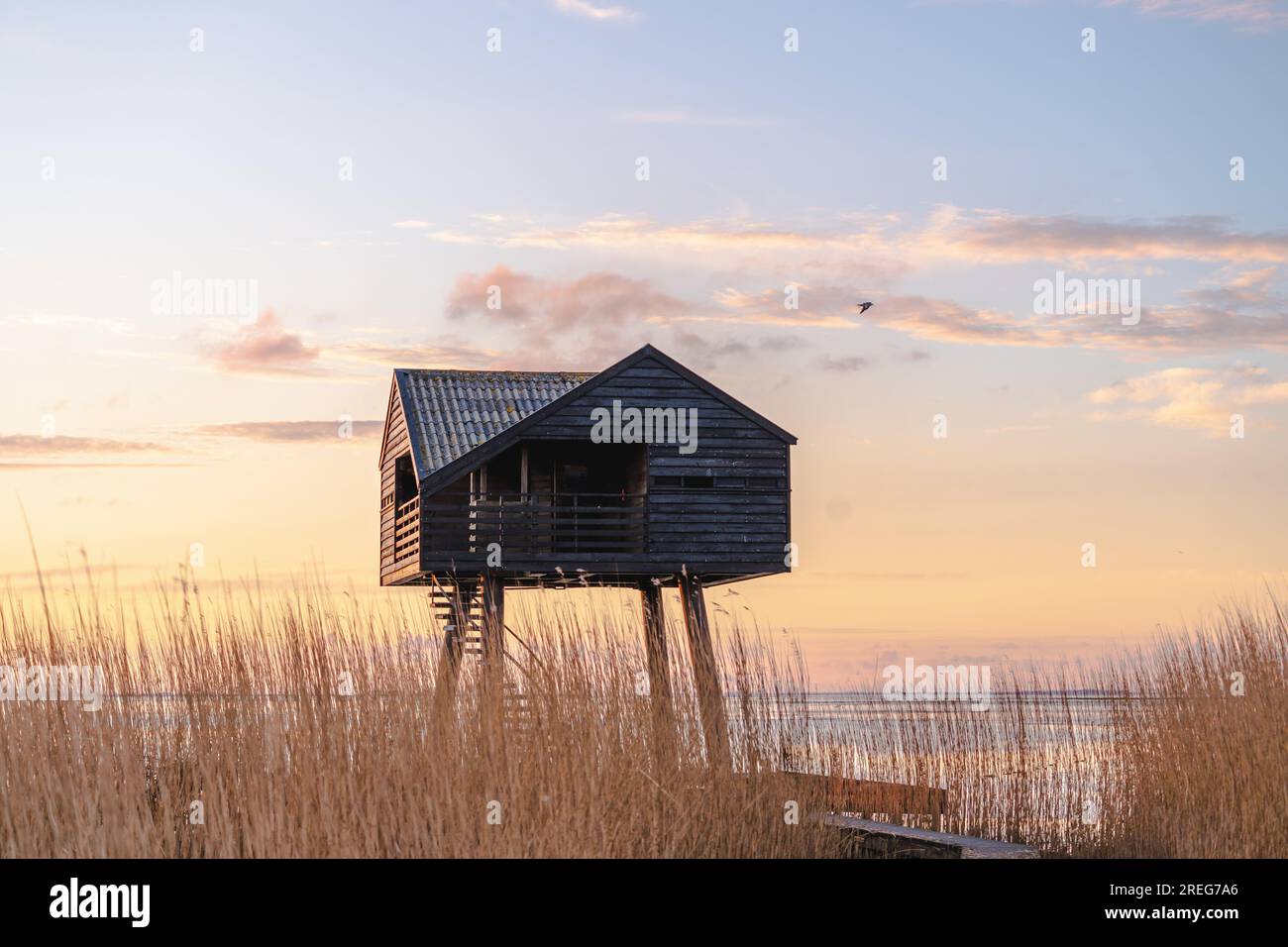 Sunset photo of Kiekkaaste Bird Observatory in The Netherlands at ...