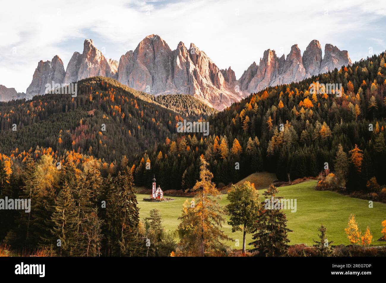 Beautiful shot of Chiesetta di San Giovanni Church in Ranui Dolomites ...