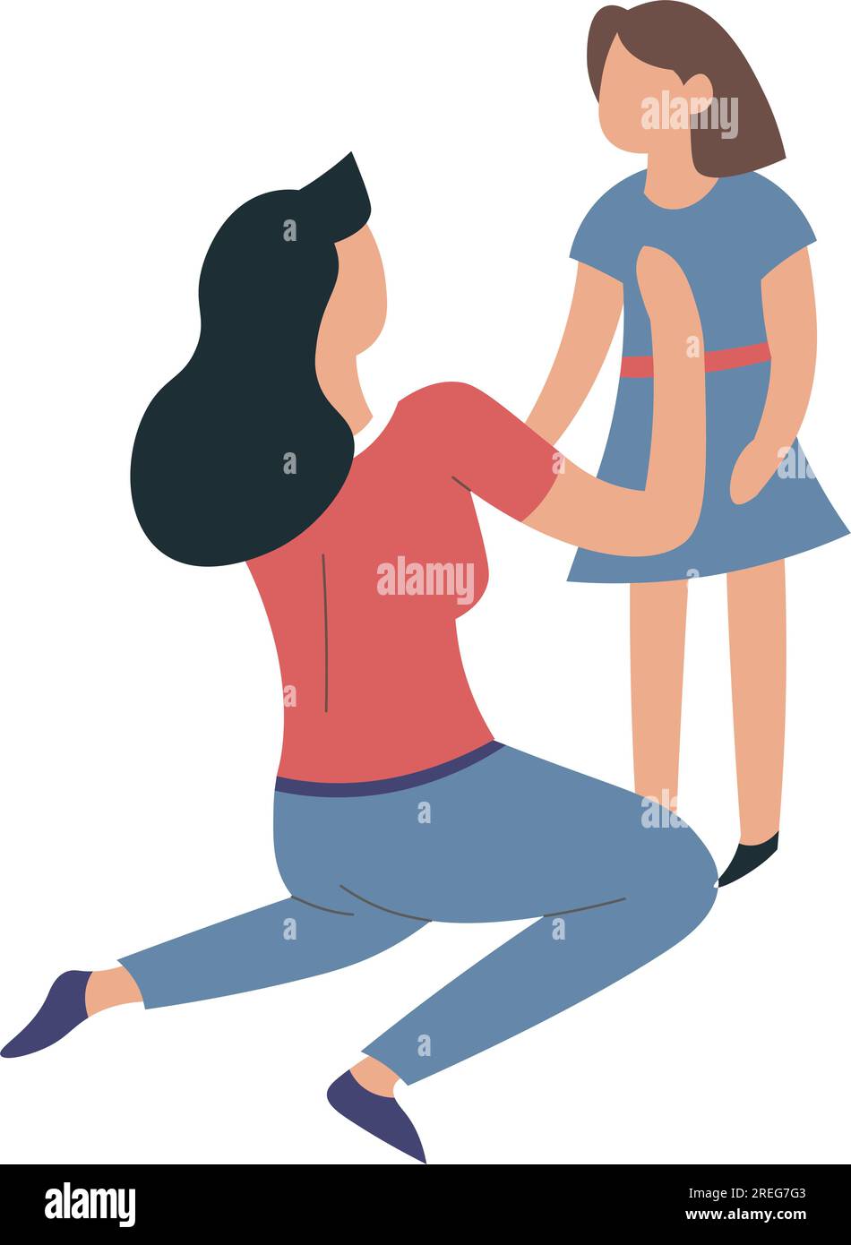 Female character caring for preteen daughter, fixing the dress or ... Female character caring for preteen daughter, fixing the dress or ...