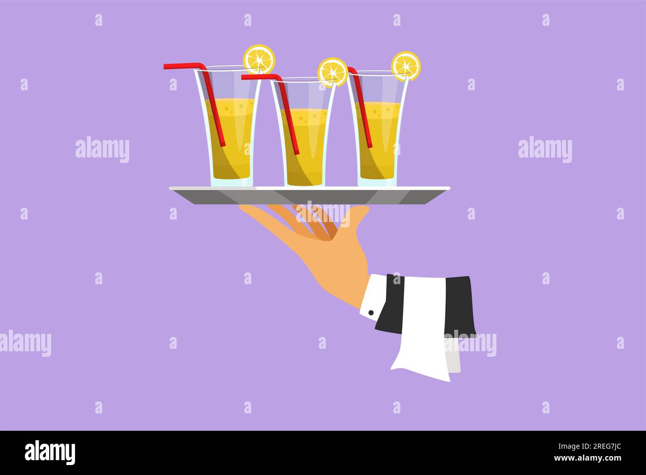 Cartoon flat style drawing tray cloche with three glass of lemonade ice ...
