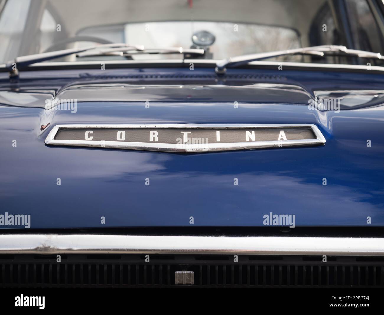Mk 1 Ford Cortina Bonnet Detail Stock Photo - Alamy