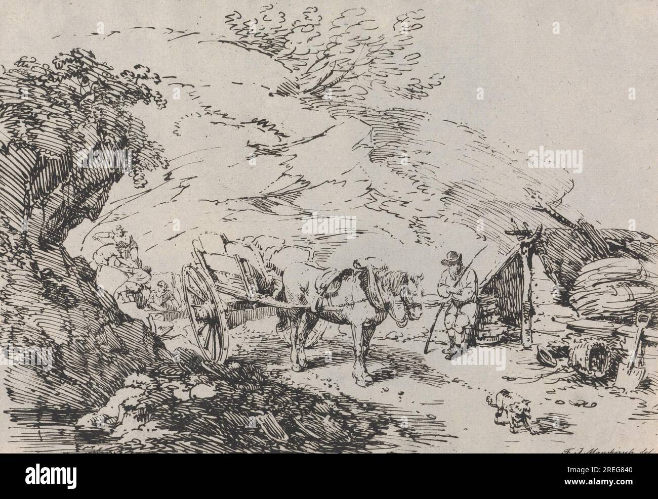 Horse and Cart in Quarry 1806 by Franz Joseph Manskirsch Stock Photo ...