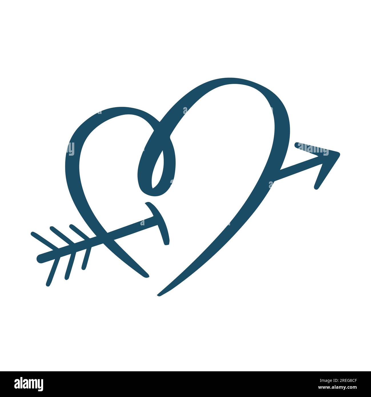 Hand drawn doodle heart hit by arrow on white background. Isolated ...