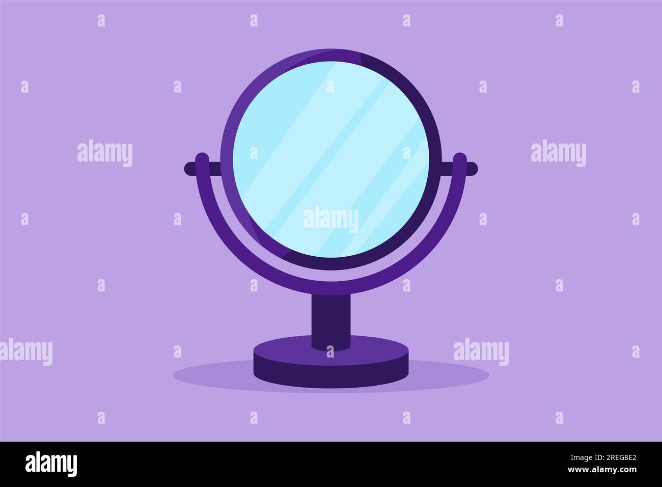 Character flat drawing small makeup mirror in circle frame on stand ...