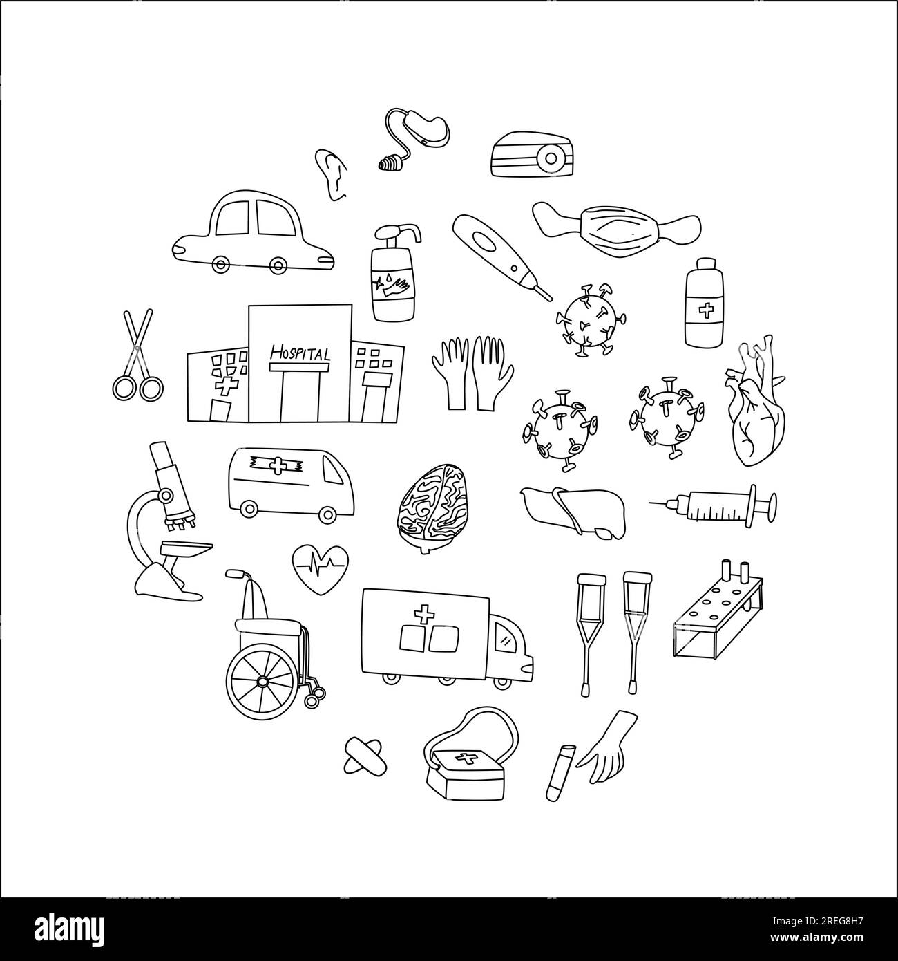 medical cartoon round doodle hand style background Stock Vector Image ...