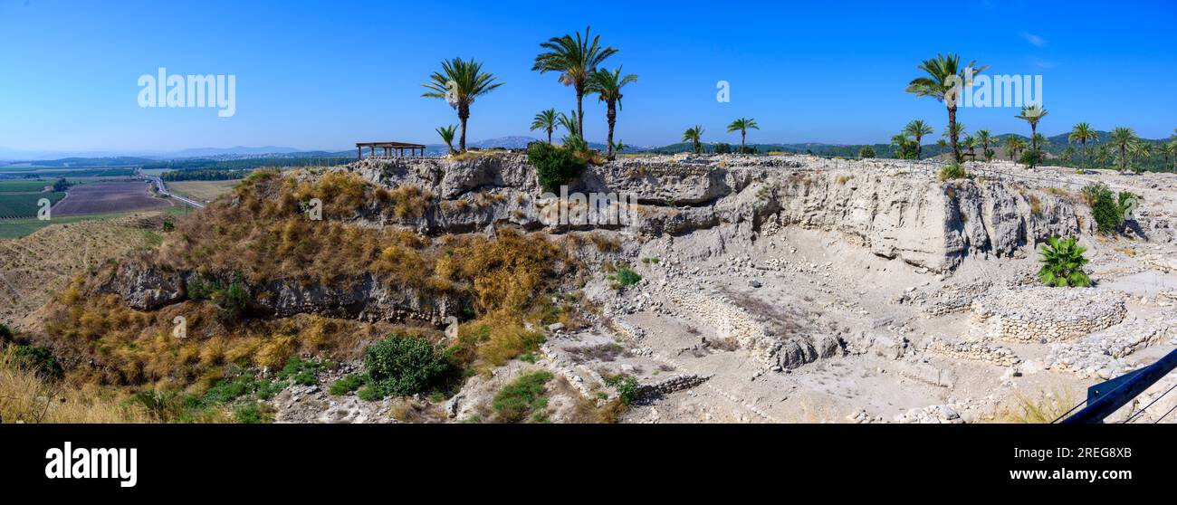 General View Tel Megiddo National park. Megiddo is a tel (hill) made of ...