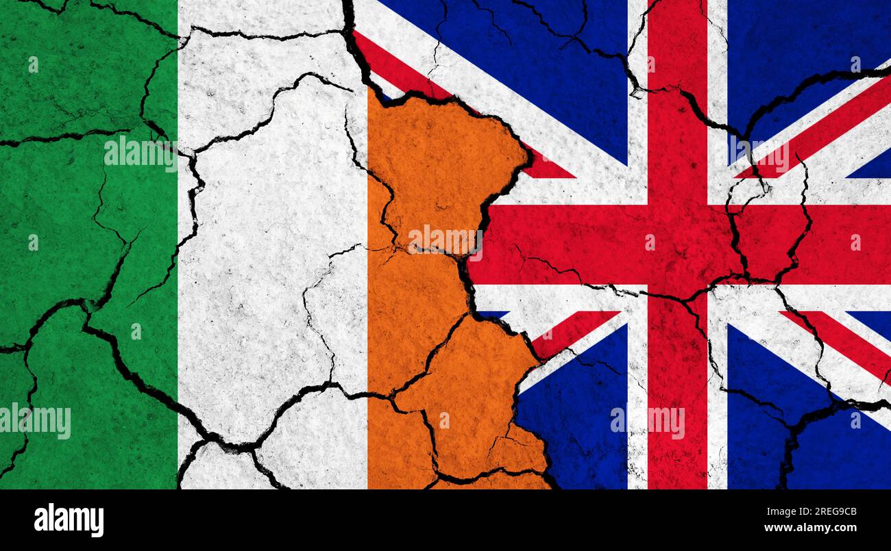 Flags of Ireland and United Kingdom on cracked surface - politics ...
