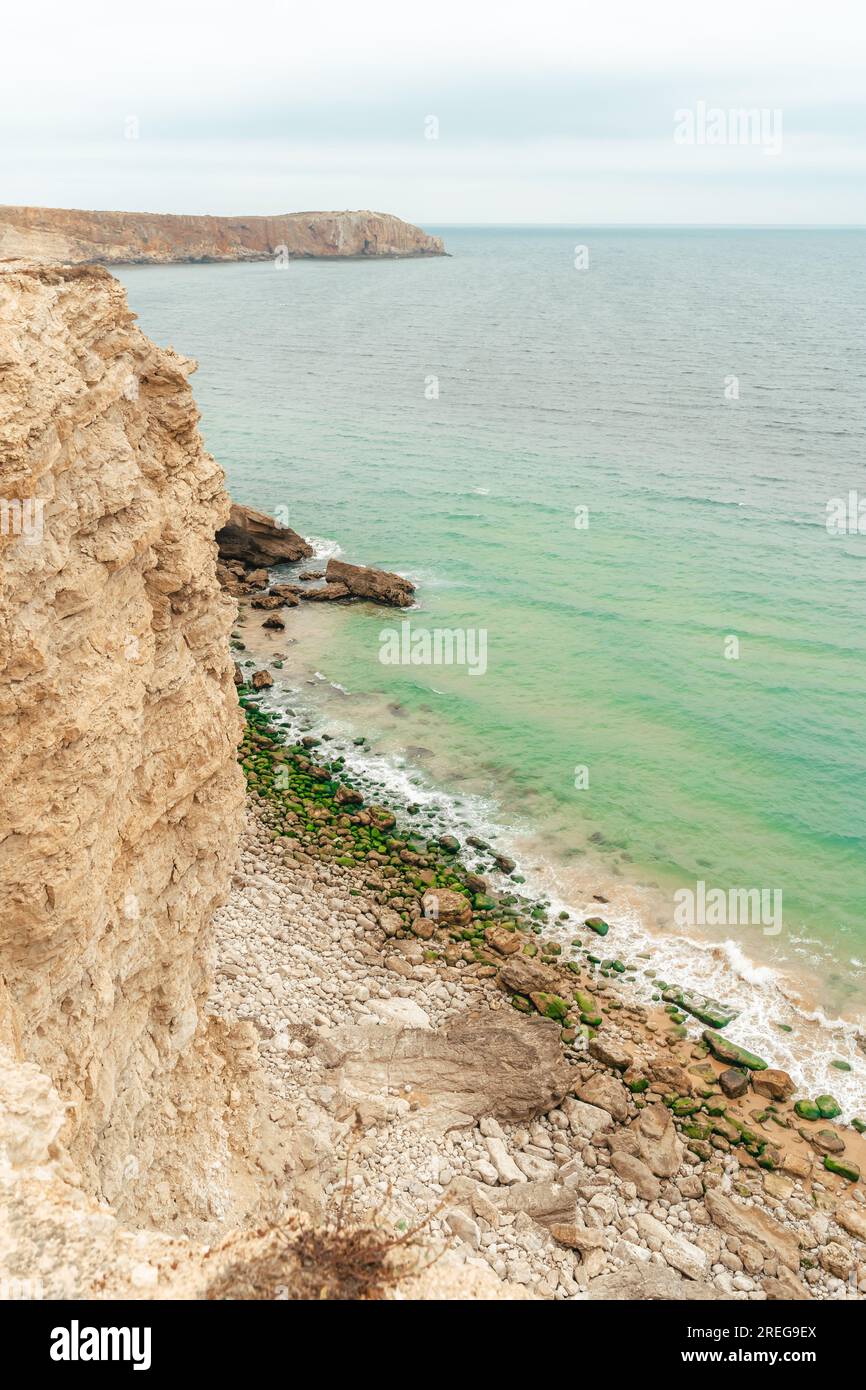 Coastal beach and sea view at Sagres in Europe Portugal, Algarve Stock ...