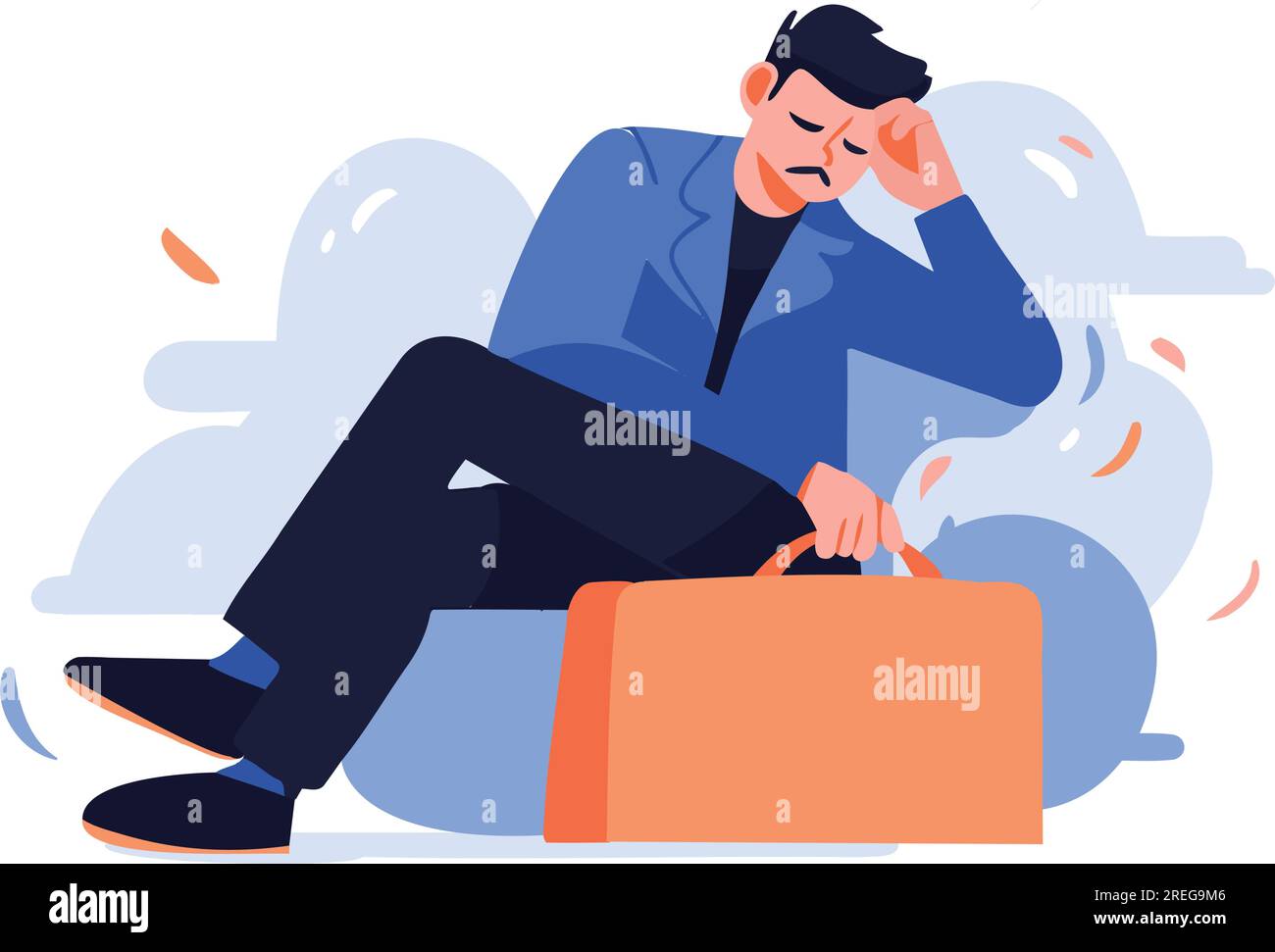 Hand Drawn office worker who is tired from work in flat style isolated ...