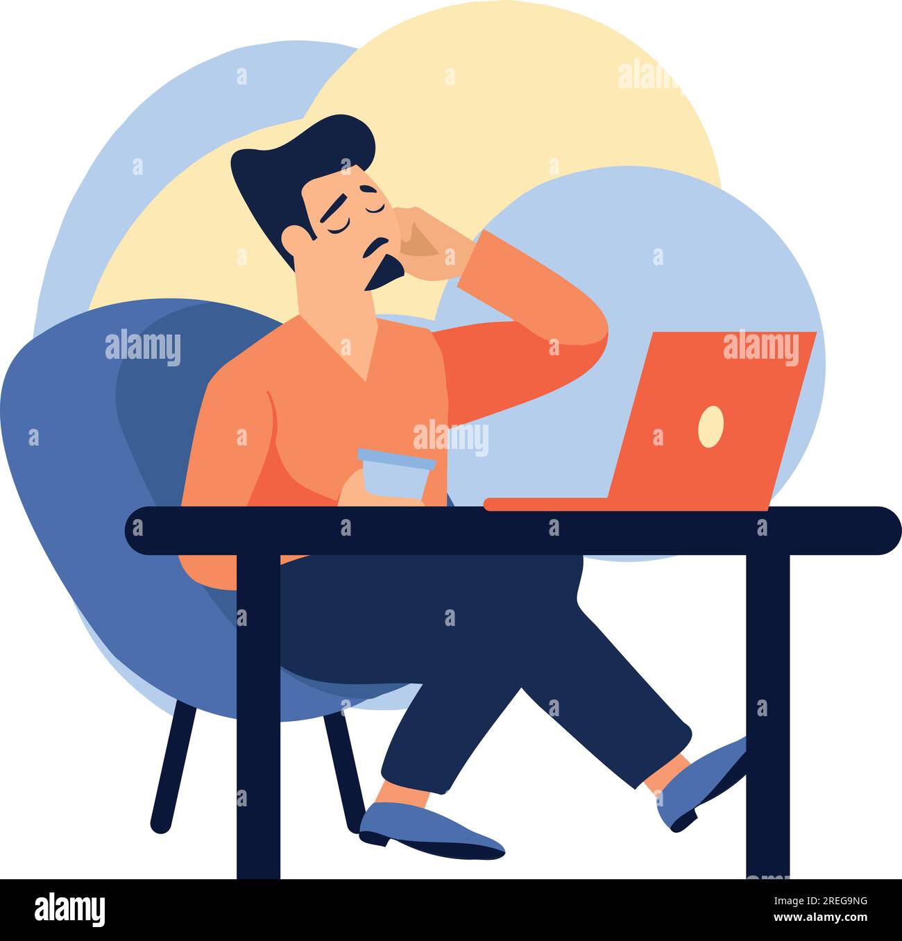Hand Drawn office worker who is tired from work in flat style isolated ...