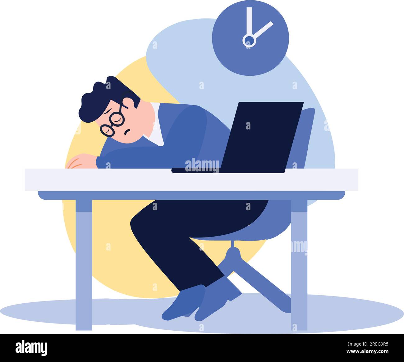Hand Drawn office worker who is tired from work in flat style isolated ...