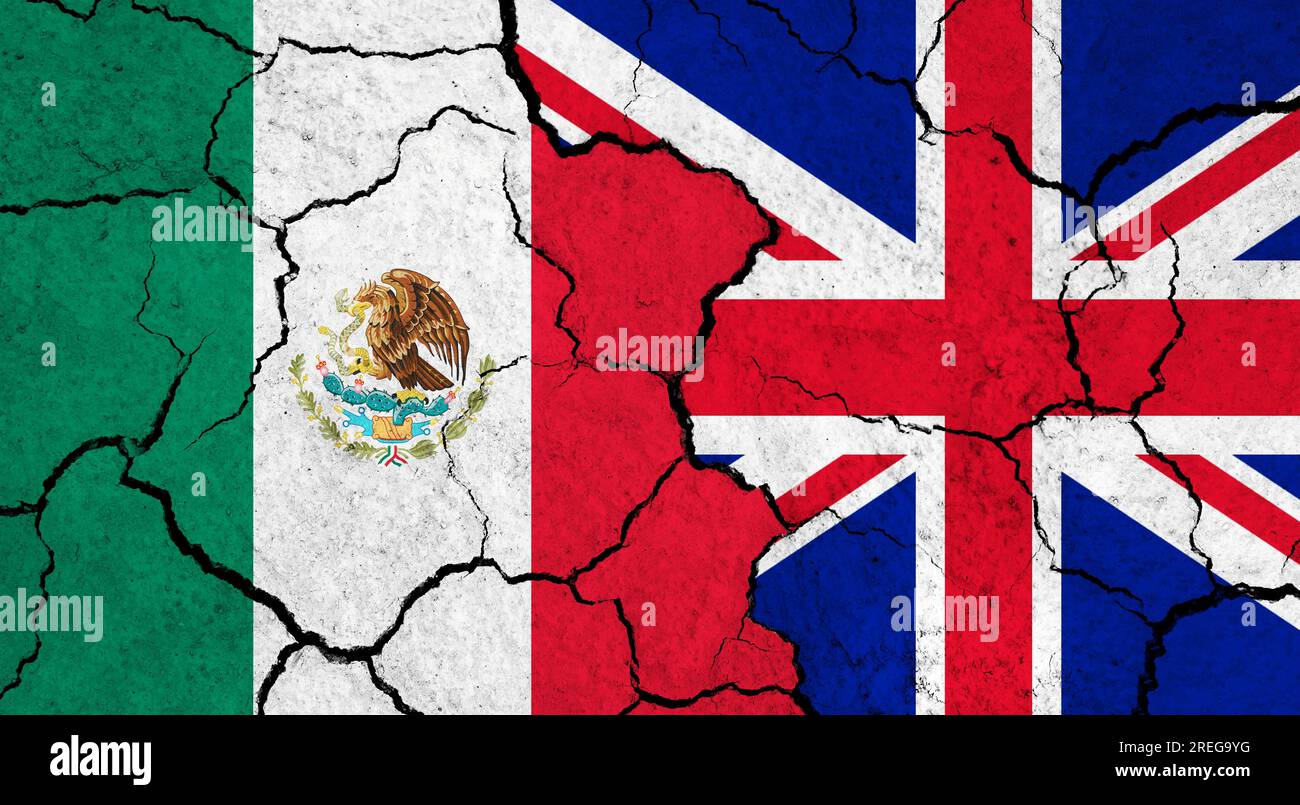 Flags of Mexico and United Kingdom on cracked surface - politics ...