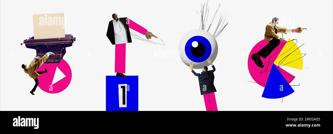 Art collage of process of verification documents by boss. Hierarchy in ...