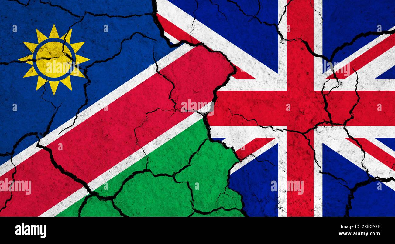 Flags of Namibia and United Kingdom on cracked surface - politics ...