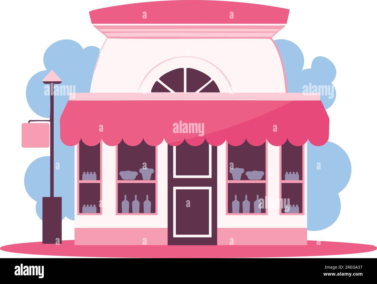Hand Drawn cafe building in flat style isolated on background Stock ...