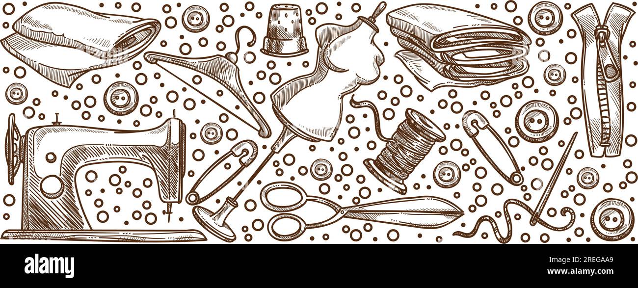 Custom and bespoke clothes in atelier or tailors shops. Sewing machine ...