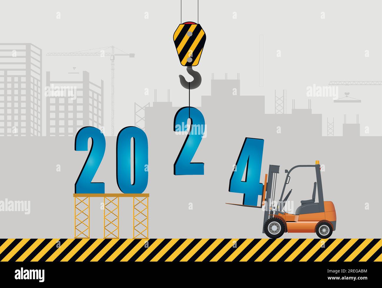 Happy New Year and Merry Christmas concept. Installation of 2024 ...