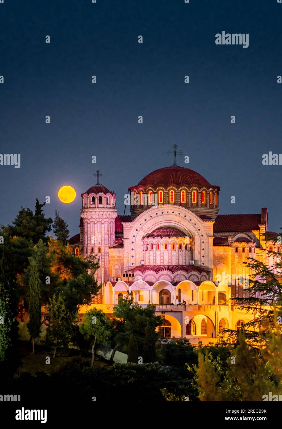 Full moon photo at Apostle Saint Paul Pavlos Church in Thessaloniki, Greece Stock Photo - Alamy