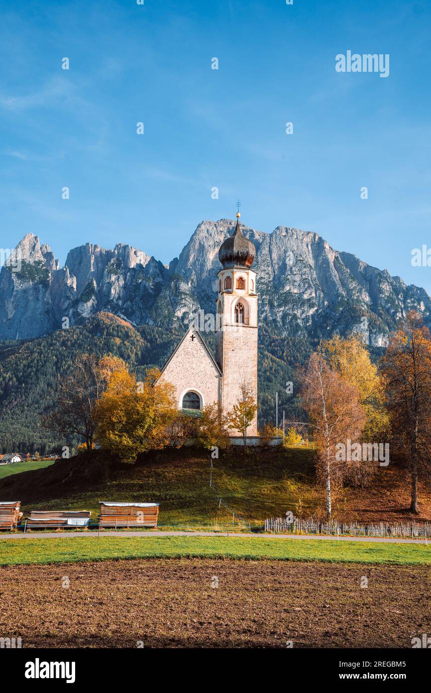 Bright photo of St. Constantine church in Dolomites, Trentino Alto ...