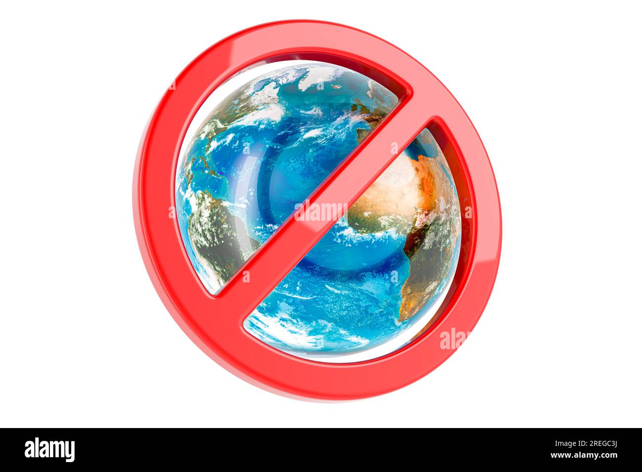 Forbidden symbol with Earth Globe, 3D rendering isolated on white ...