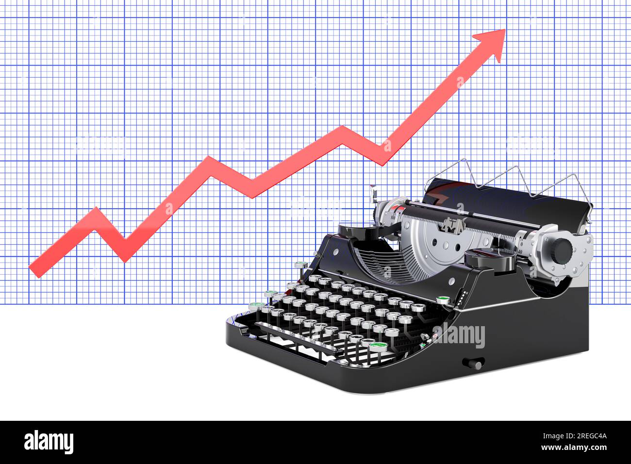 Typewriter with growing chart, 3D rendering isolated on white ...