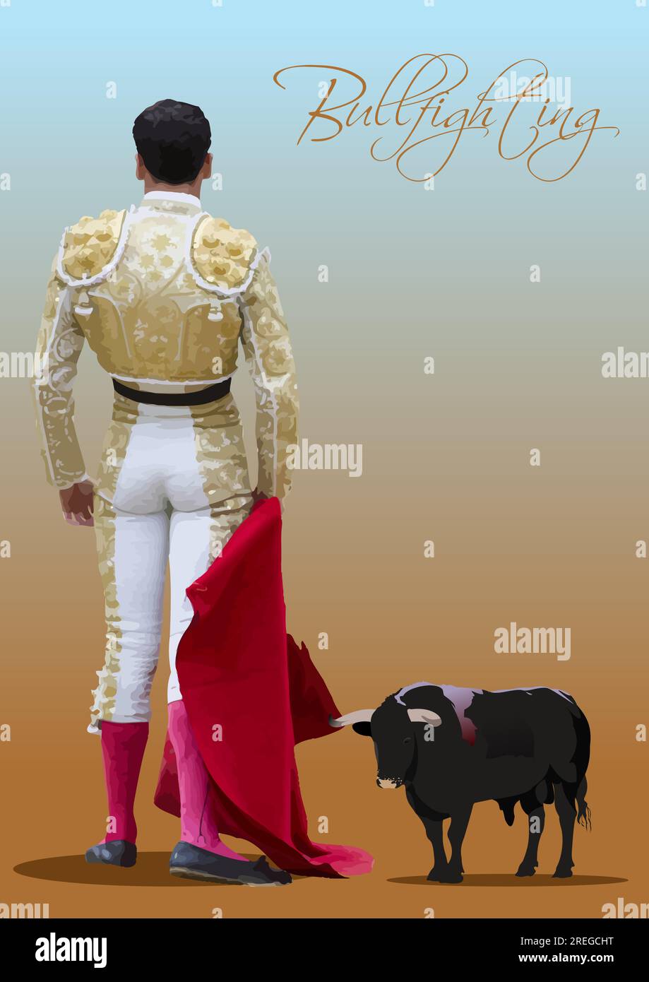 Matador in bullfighting arena at Spain. 3d color vector illustration ...