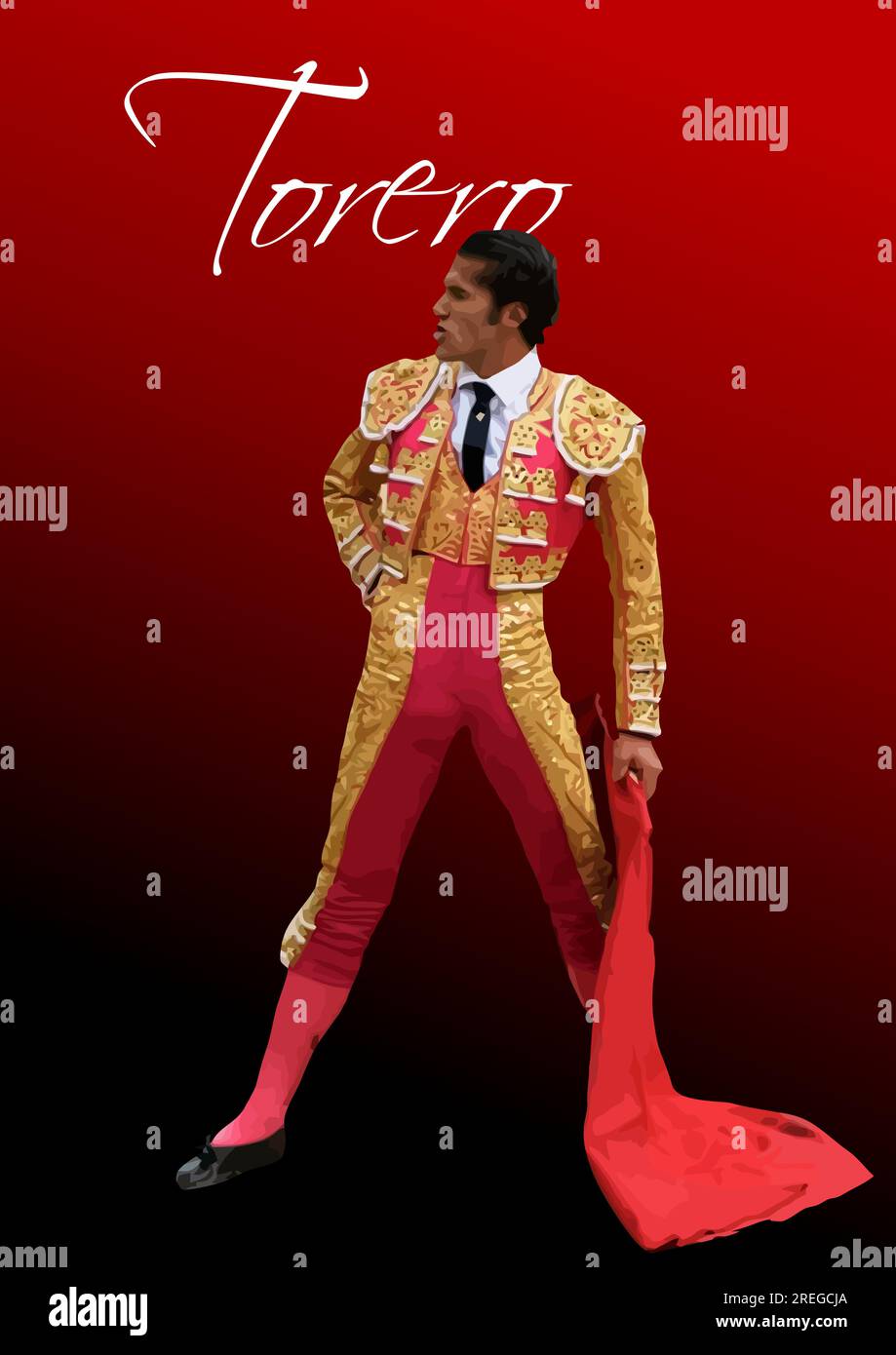 Matador in bullfighting arena at Spain. 3d color vector illustration ...