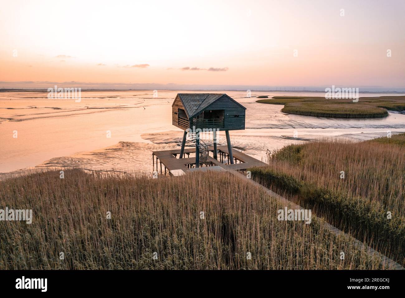 Sunset photo of Kiekkaaste Bird Observatory in The Netherlands at ...
