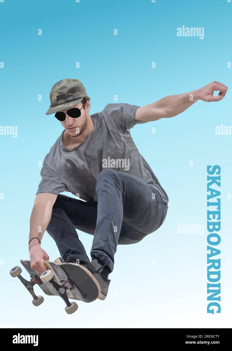 Skater male rides on skateboard at skate park ramp. 3d vector color ...