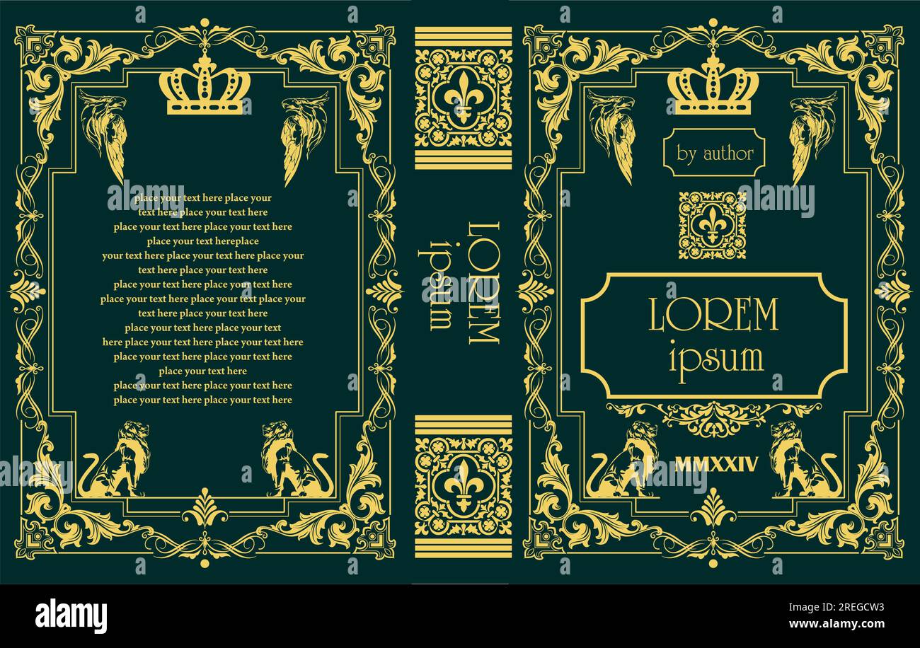 Cover book for medieval novel. Old retro ornament frames. Royal Golden ...