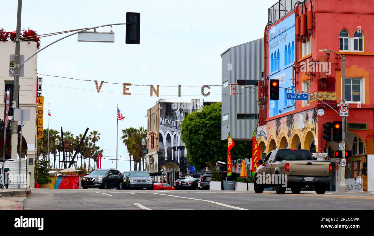 Venice Beach (Los Angeles), California: VENICE Sign at the intersection ...