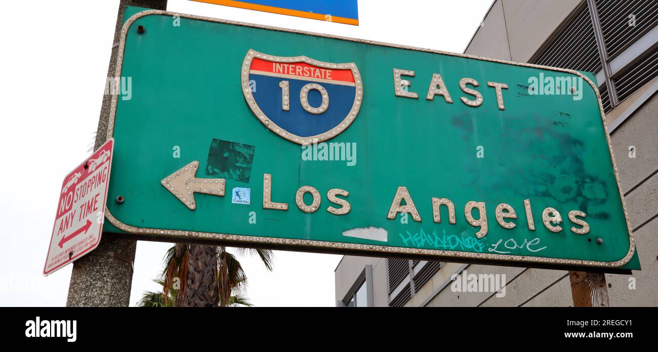 Santa Monica, California: Direction sign I-10, Interstate 10 East to ...