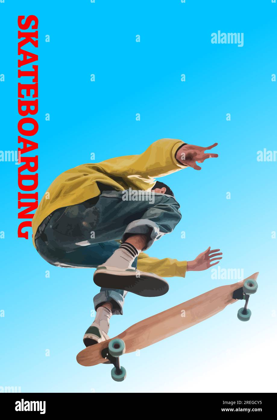 Skater male rides on skateboard at skate park ramp. 3d vector color ...