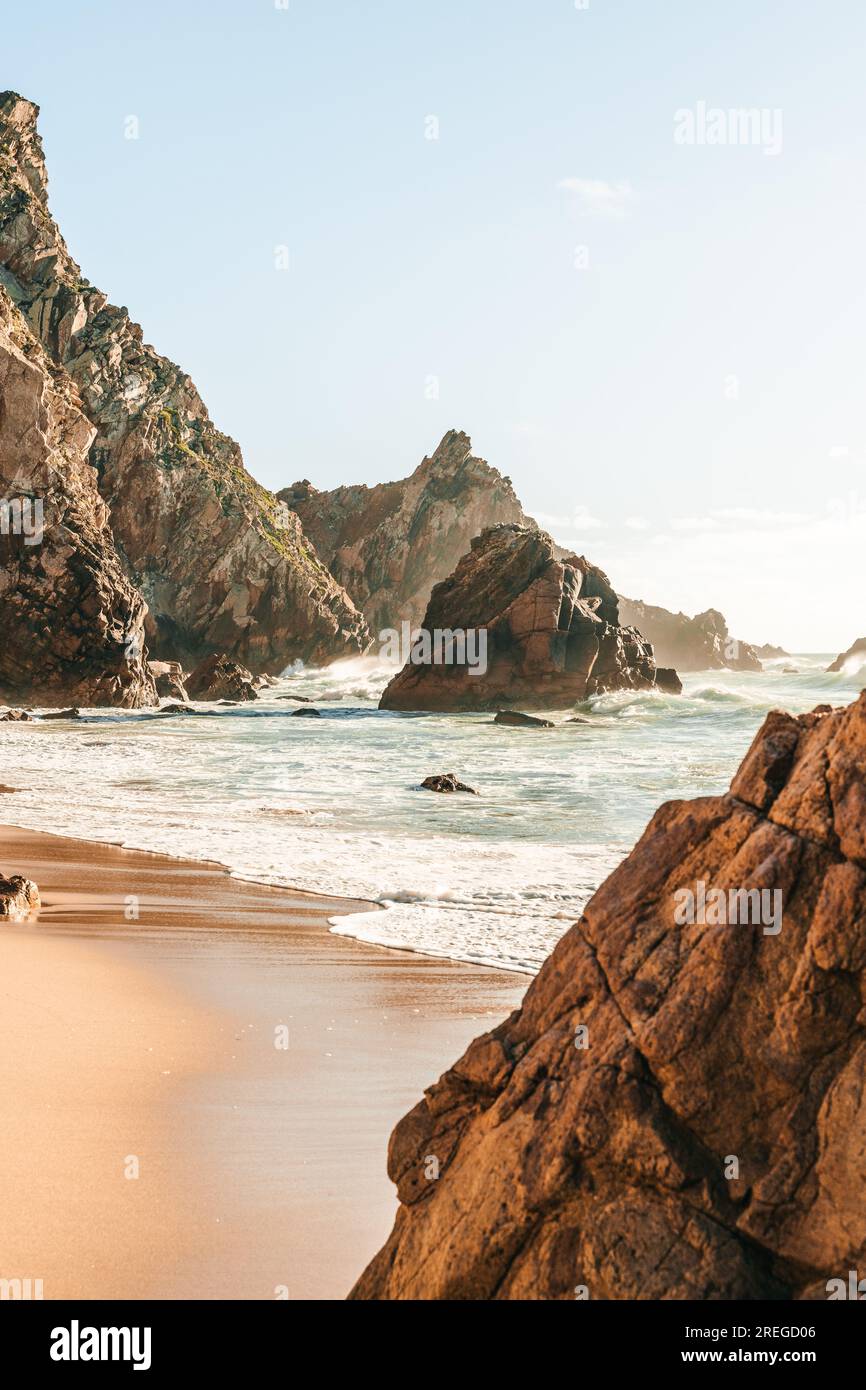Praia da Ursa beach at Sintra-Cascais Natural Park in Portugal during ...